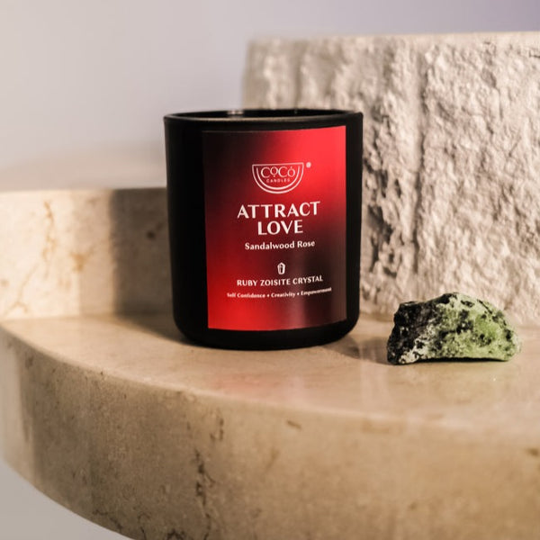 Attract Love Candle + Ruby Zoisite Crystal – CocoBowlz